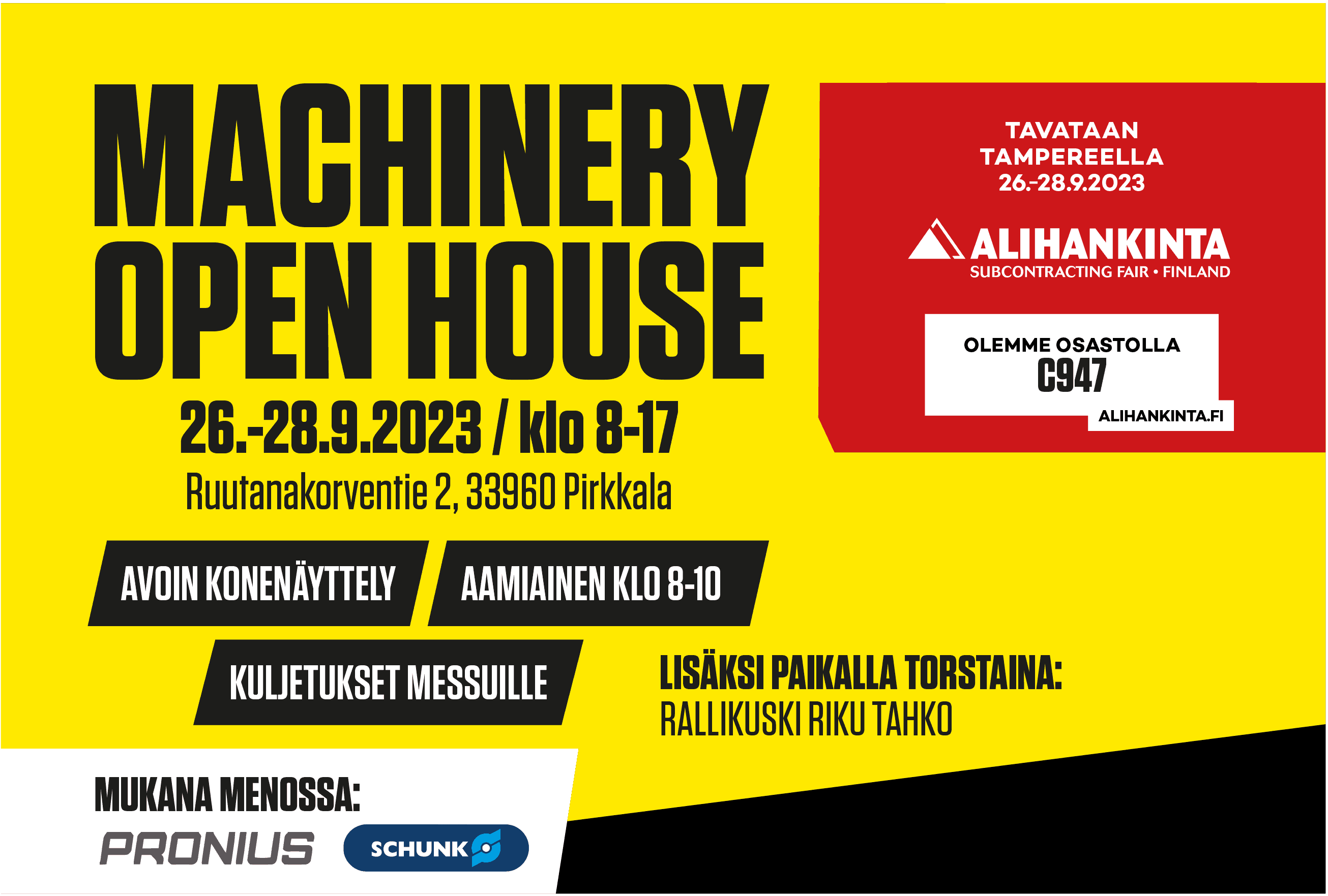 Tervetuloa Machinery Open House tapahtumaan Sek Osastollemme Tervetuloa Machinery Open House tapahtumaan Sek Osastollemme